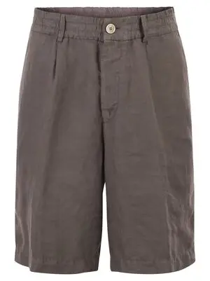 Brunello Cucinelli Bermuda Shorts In Light Délavé Linen Canvas - Multicolor