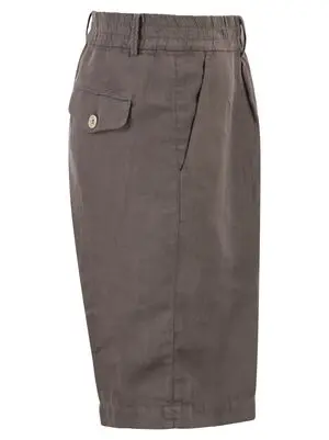 Brunello Cucinelli Bermuda Shorts In Light Délavé Linen Canvas - Multicolor