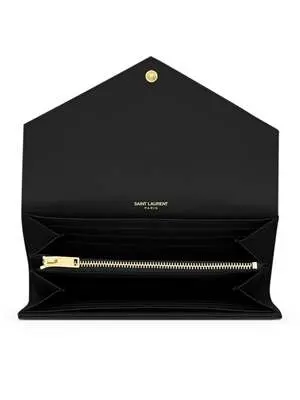 Saint Laurent Large Cassandre Matelassé Flap Wallet In Grain De Poudre Embossed Leather - Black