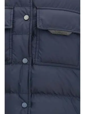 Brunello Cucinelli Padded Jacket With Monil Chain Detail - Blue