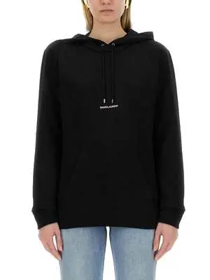 Saint Laurent Logo Print Cotton Hoodie