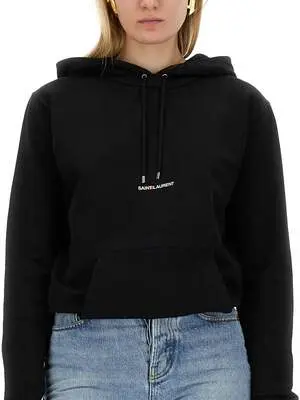 Saint Laurent Logo Print Cotton Hoodie