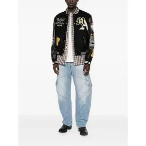 Amiri Patch Design Leather Bomber Jacket