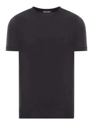 Giorgio Armani Crewneck Short Sleeved Sweater In Stretch Viscose Jersey