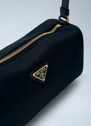 Prada Re-nylon Shoulder Pouch With Leather Details - Black