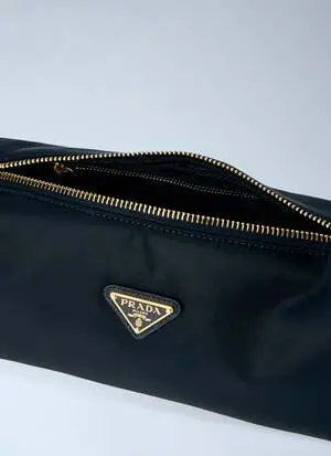 Prada Re-nylon Shoulder Pouch With Leather Details - Black