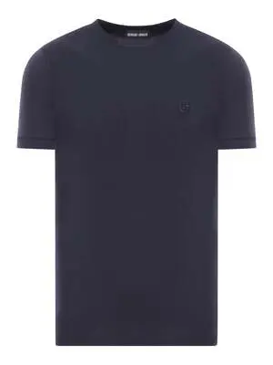 Giorgio Armani Crewneck Short Sleeved Sweater In Stretch Viscose Jersey - Multicolor
