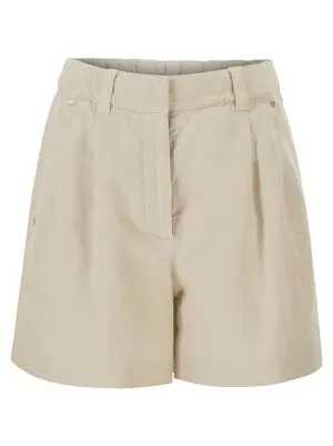 Brunello Cucinelli Cotton And Linen Shorts With Monile Embellishment - Multicolor