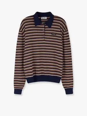 Miu Miu Virgin Wool Striped Polo Shirt - Multicolor