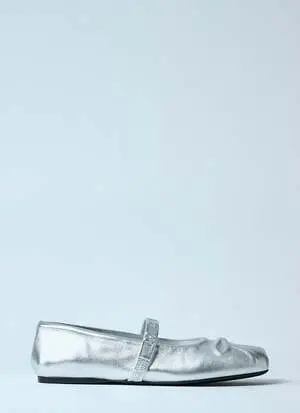 Marni Leather Mary Jane Shoes With Bow Detailing - Silver