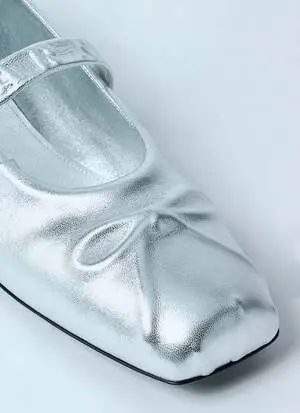 Marni Leather Mary Jane Shoes With Bow Detailing - Silver