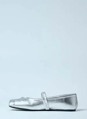 Marni Leather Mary Jane Shoes With Bow Detailing - Silver