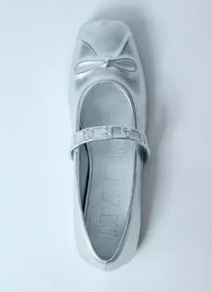 Marni Leather Mary Jane Shoes With Bow Detailing - Silver
