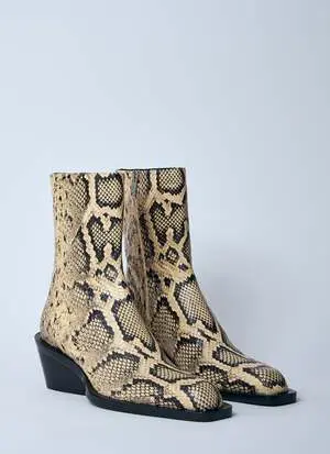 JIL SANDER Snakeskin Embossed Leather Ankle Boots