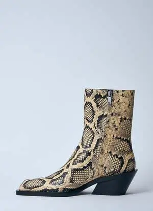 JIL SANDER Snakeskin Embossed Leather Ankle Boots