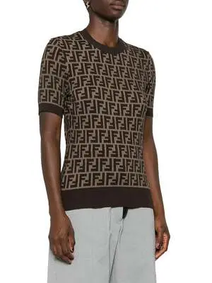 Fendi Ff Jacquard Cotton Knit Sweater