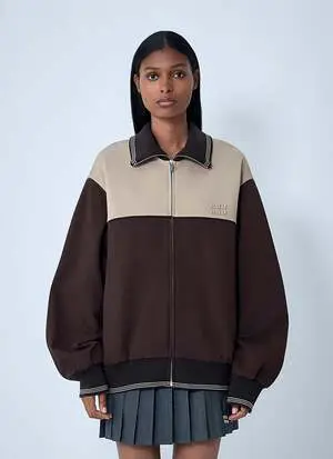 Miu Miu Contrast Panel Zip-up Jacket - Brown