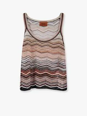 Missoni Sleeveless Viscose Tank Top With Laminated Chevron Pattern - Multicolor