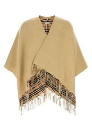 Burberry Reversible Wool Cape With Fringe - Brown