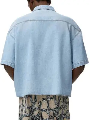 Loewe X Paula`s Ibiza Short-sleeved Denim Shirt With Anagram Embroidery