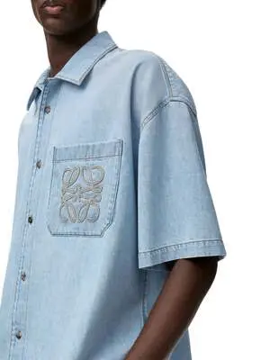 Loewe X Paula`s Ibiza Short-sleeved Denim Shirt With Anagram Embroidery
