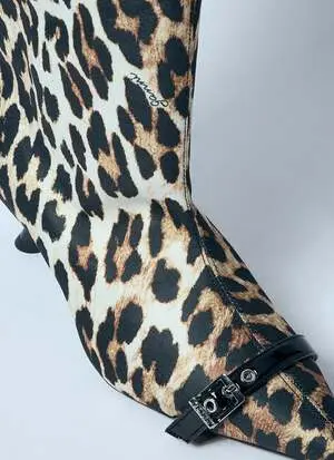 GANNI Leopard Eyelets Slouchy High Shaft Boots
