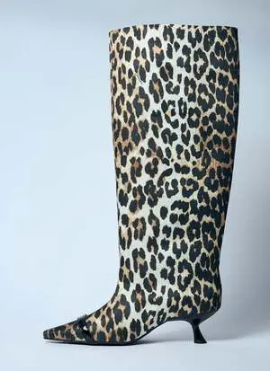 GANNI Leopard Eyelets Slouchy High Shaft Boots