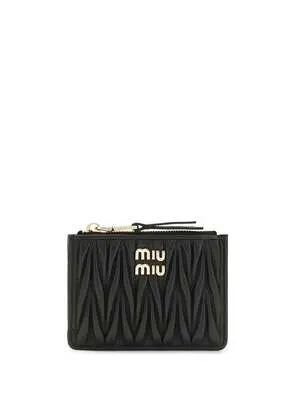 Miu Miu Leather Wallet With Logo - Black