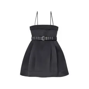 GANNI Spaghetti Strap Square Neck A-line Dress - Black