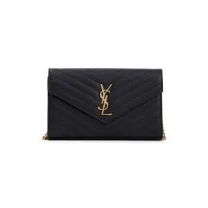 Saint Laurent Grained Calf Leather Chain Wallet - Black