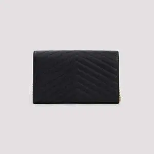 Saint Laurent Grained Calf Leather Chain Wallet - Black