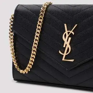 Saint Laurent Grained Calf Leather Chain Wallet - Black