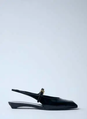 Prada Leather Slingback Ballerina Pumps With Buckle - Black