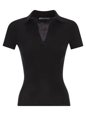 Max Mara Ribbed Wool Polo Shirt - Black
