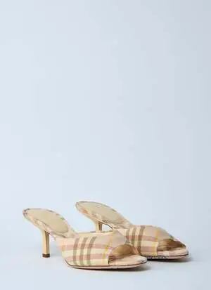 Burberry Check Linen-blend Heeled Mules
