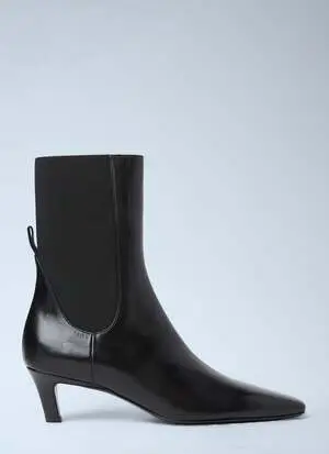 TOTEME Mid Heel Pointed Toe Leather Boots - Black