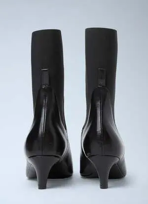 TOTEME Mid Heel Pointed Toe Leather Boots - Black
