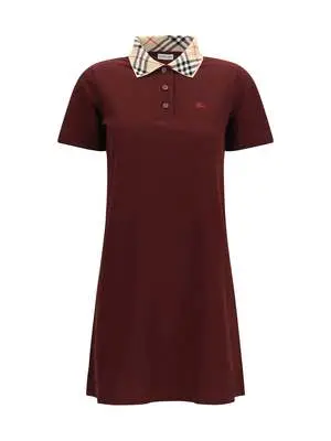 Burberry Polo Style Cotton Dress With Check Collar - Multicolor