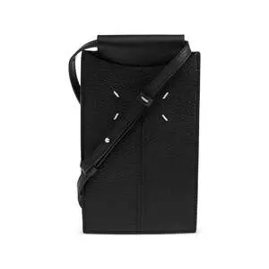 MAISON MARGIELA Leather Phone Pouch With Adjustable Shoulder Strap - Black