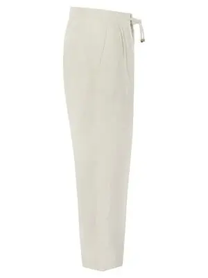 Brunello Cucinelli Linen And Cotton Gabardine Leisure Fit Trousers With Double Darts - Cream