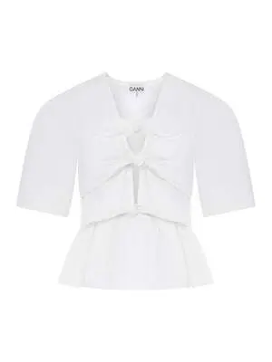 GANNI White Washed Stretch Cotton Tie Strap Blouse - Multicolor