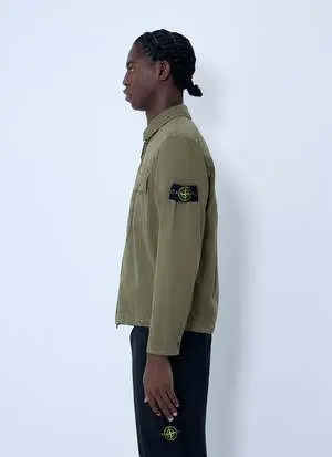Stone Island Logo Patch Cotton Zip Overshirt - Green
