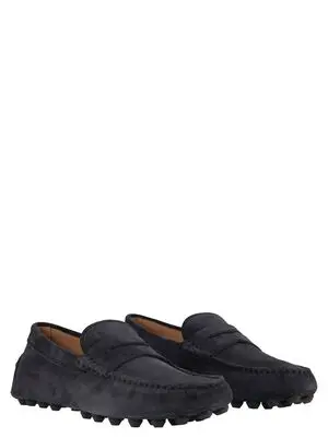TOD'S Suede Mocassino Loafers With Embossed Monogram - Blue