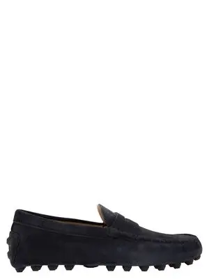 TOD'S Suede Mocassino Loafers With Embossed Monogram - Blue