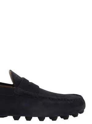 TOD'S Suede Mocassino Loafers With Embossed Monogram - Blue