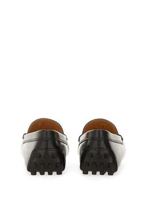 TOD'S Calfskin Moccasins With Gold Tone Bar Detail - Black