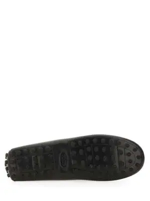 TOD'S Calfskin Moccasins With Gold Tone Bar Detail - Black