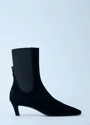 TOTEME Suede Kitten Heel Pointed Toe Boots - Black