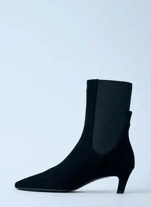 TOTEME Suede Kitten Heel Pointed Toe Boots - Black