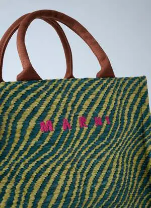 Marni Raffia Logo Basket Bag - Green